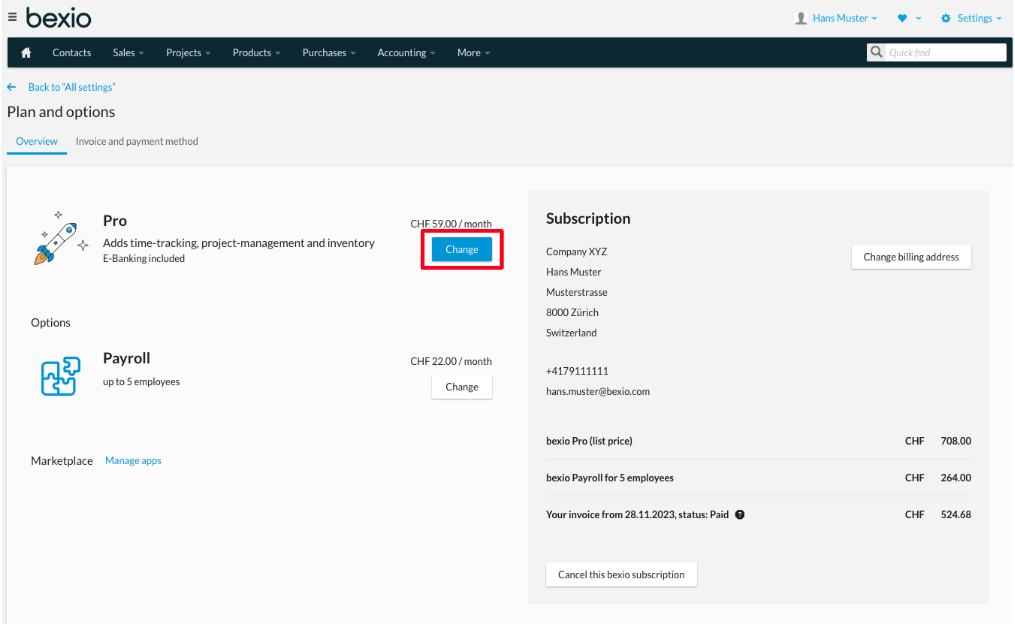 How can I change my package and when does the change apply?