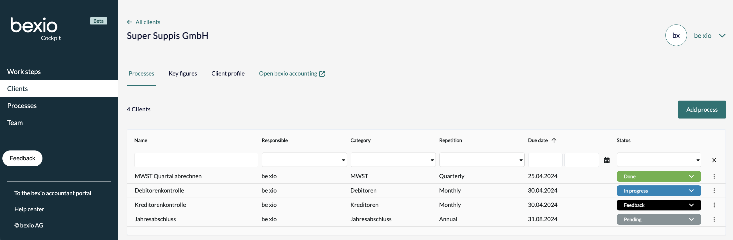 Detailed view of a client in bexio Cockpit
