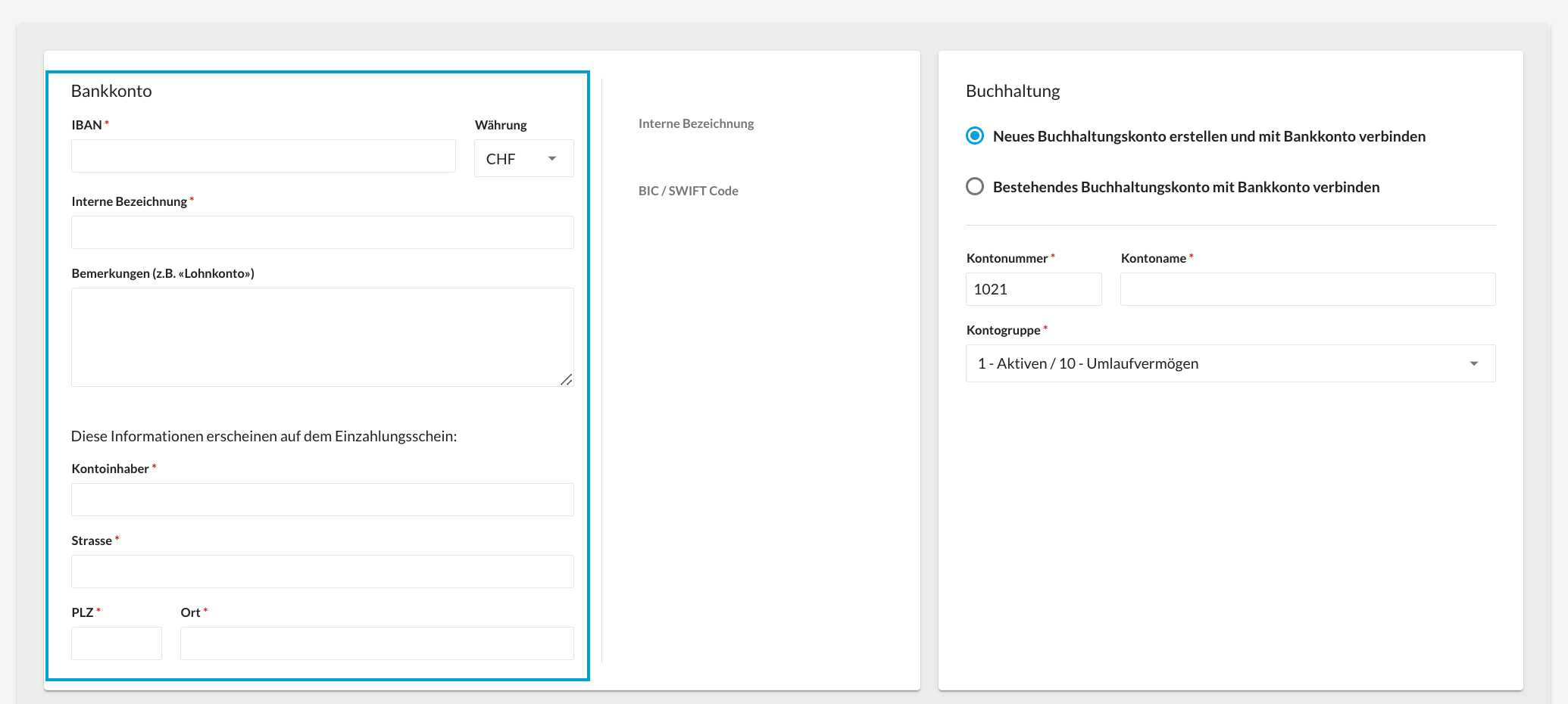 Setting up a bank/cash account