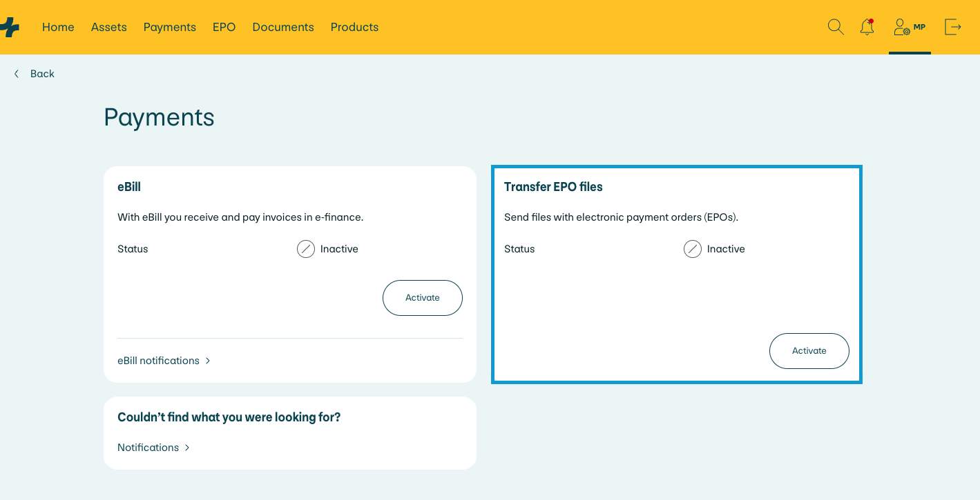 How do I activate the PostFinance bank?
